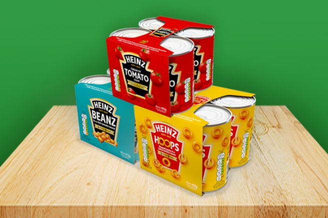 Heinz packs his cans in cardboard boxes