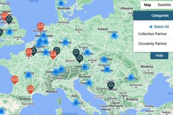 A map to locate label backer recyclers in Europe